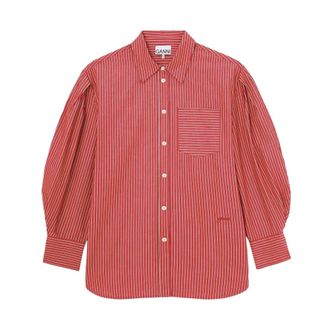 Ganni Chemise pliss&eacute;e &agrave; manches Oxford - Femme - Blouses et Chemises - Rouge - Taille: 36 FR