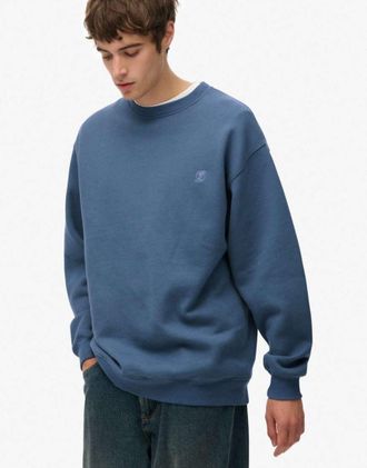 Superdry Blank - Sweat ras du cou oversize - Gris-bleu silex