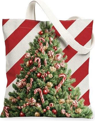 Generic Sacs fourre-tout festifs en toile, motif sapin de No&euml;l vintage, sacs d&eacute;picerie r&eacute;utilisables, l&eacute;gers et lavables en toile pour le shopping, les voyage