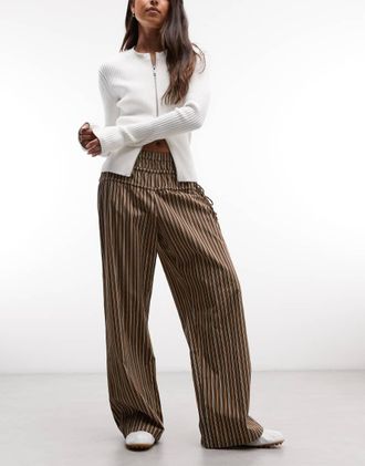 Reclaimed Vintage garngef&auml;rbte Hose mit Bindeseite in Schokobraun gestreift