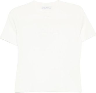Max Mara Femme, Tops, Blanc, Taille: 38 FR T-shirt &agrave; Manches Courtes et Col Rond en Maille C&ocirc;tel&eacute;e