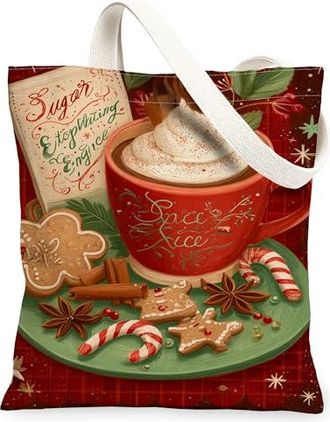 Generic Sacs fourre-tout en toile de pain d&eacute;pice de No&euml;l, sacs r&eacute;utilisables, vintage l&eacute;gers et lavables en toile pour les voyages, Rouge, 13x15 Inch