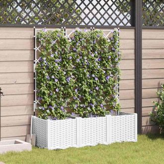 vidaXL Vidaxl - Bac &agrave; fleurs avec Treillis 3 pcs Blanc 120 x 40 x 143 cm pp