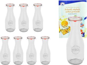MamboCat 8er Set Weckgläser 530 ml Saftflaschen mit Deckel Einkochring Klammern I Original Weck Glasflasche Einweckflaschen für Säfte Saucen Öle UVM I inkl. Di