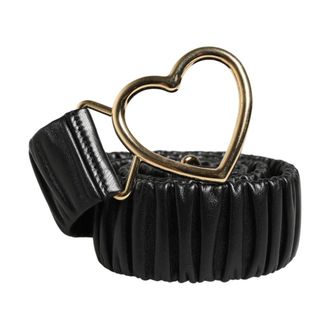 Dolce & Gabbana Femme, Accessoires, Noir, Taille: ONE Size Ceinture en cuir avec boucle en m&eacute;tal dor&eacute; en forme de coeur