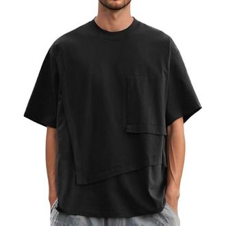 Generic T-shirt d&eacute;contract&eacute; pour homme avec coupe ample et poche pour homme, t-shirt &agrave; col rond confortable pour la vie quotidienne, printemps/&eacute;t&eacute;, tissu m&eacute;la