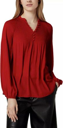 Lauren Ralph Lauren Blusentop Plisseebluse Lockere Passform - Stehkragen - Kurze Knopfleiste - Plisseefalten