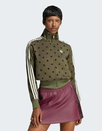 adidas Originals Satin-Trainingsjacke mit Polka Dots in Olive Strata-Gr&uuml;n