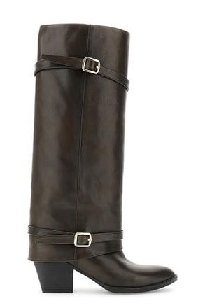 Caf&egrave;noir Bottes En Cuir Avec Revers Et Boucles, Pour Femme, Couleur Marron, Taille 38