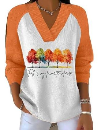 Generic Sweat-shirt &agrave; capuche &agrave; manches longues pour femme - Imprim&eacute; lettre dautomne - Haut d&eacute;contract&eacute; pour femme - Toutes saisons, Orange, XXL