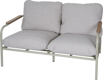 Mendler Aluminium-Gartenbank HWC-O11, Outdoor 2-Sitzer Sitzbank Sofa, Olefin Stoff (205 g/m²) 125cm - hellgrün Polster beige
