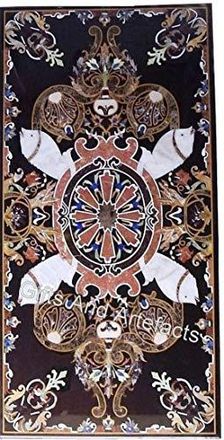 Generic Beau dessus de table de salle à manger en marbre noir avec incrustation dart traditionnel | Dalle élégante décoration dintérieur | Dessus de table en 