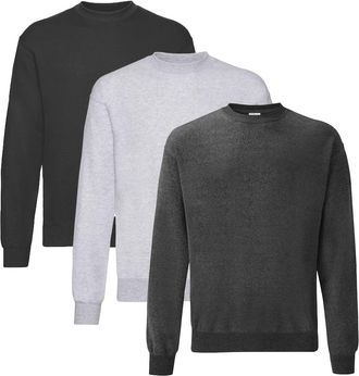 Fruit Of The Loom Herren Classic Set In Sweat, 3 Pack Sweatshirt, 1x Schwarz + 1x Dark Heather + 1x Grau + 1 HL Kauf Notizblock, XXL (3er Pack)