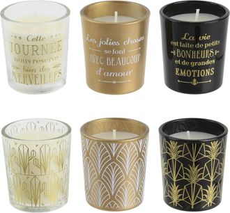 The Home Deco Factory The Candle Factory BO5134 Duftkerzen Home Deco Art Set, 6 sortiert, Vanilleduft, Glas, goldfarben, Schwarz und Transparent, H 5,5 x 14,6 x 18,6 cm