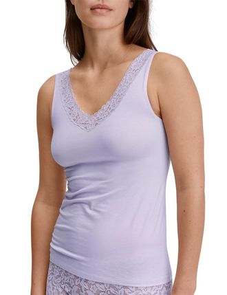 CALIDA Natural Comfort Lace Tank-Top Damen, V-Ausschnitt, aus hochwertiger PIMA-Baumwolle