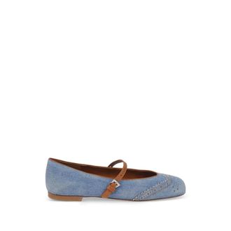 Ermanno Scervino Femme, Chaussures, Bleu, Taille: 38 EU Ballerines &agrave; bride et boucle avec d&eacute;tails brogue