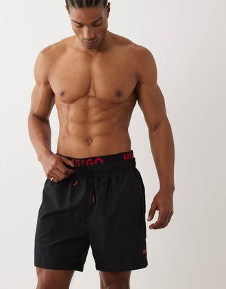HUGO BOSS HUGO Red - Flex - Short de bain &agrave; logo - Noir
