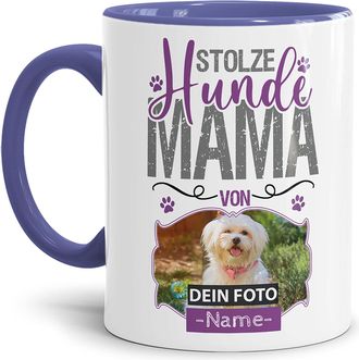 Tassendruck Tasse mit Spruch - Collage Hundemama - Für alle Hundefreunde und Hundebesitzer - mit Wunschname und Foto Personalisieren - Keramiktasse - Innen & Henk