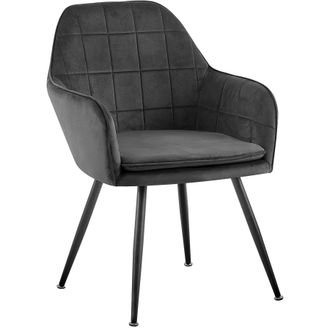 Trisens Esszimmerstühle Steppoptik Loungesessel mit Armlehnen gepolsterte Küchenstühle mit abgestepptem Samtbezug Stühle mit Metallgestell, Farbe:Dunkelgrau, 