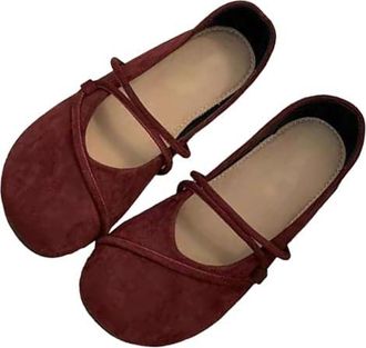 Generic Chaussures plates orthop&eacute;diques Mary Jane pour femme - Bout rond - En daim - Chaussures plates d&eacute;contract&eacute;es - Vintage - Semelle souple - Confort pour