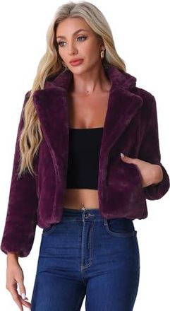 Allegra K Femmes Manteau Court en Fausse Fourrure Violet Fonc&eacute;-2 L