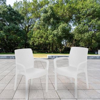 Dmora Gartenstuhl Dmoll, Gartensitz, Stuhl f&uuml;r Esstisch, Sessel f&uuml;r den Au&szlig;enbereich in Rattan-Optik, 100 % Made in Italy, 54x60h82 cm, Wei&szlig; - Dmora
