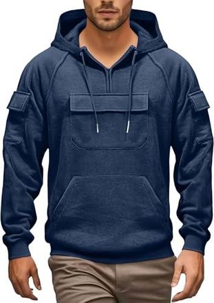 Generic Sweat &agrave; capuche pour homme - Demi-fermeture &eacute;clair - En polaire - D&eacute;contract&eacute; - Manches longues - Coupe droite - Sweat &agrave; capuche ample - Confortable -