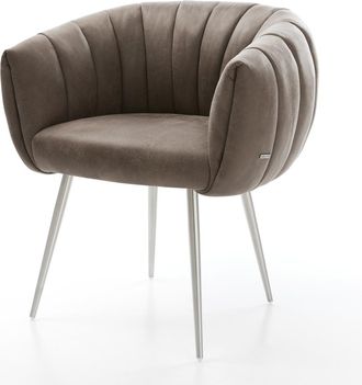 DELIFE Esszimmerstuhl Jada-Flex Mikrofaser Taupe Vintage 4-Fu&szlig; konisch Edelstahl Taschenfederkern, Esszimmerst&uuml;hle