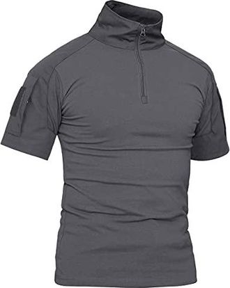 KEFITEVD T-shirt à manches courtes pour homme - Pour homme - Style militaire - Style tactique - Camouflage - Coupe ajustée - Pour lété, gris, XXXL