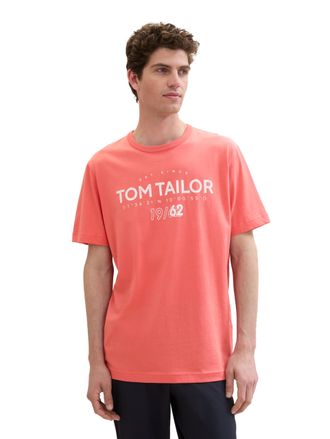 Tom Tailor Herren Basic T-Shirt mit Logo-Print, flamingo flower, XL