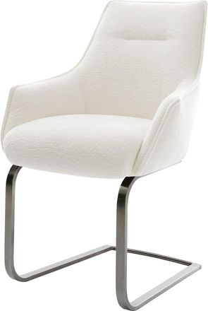 DELIFE Schwingstuhl Alja-Flex mit Armlehnen Freischwinger flach Graphit Boucl&eacute; Soft Beige Taschenfederkern