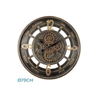 Fabrilamp Fabrilamp - Horloge murale de padua or/cuir 70x70x8cm engrenage avec mouvement