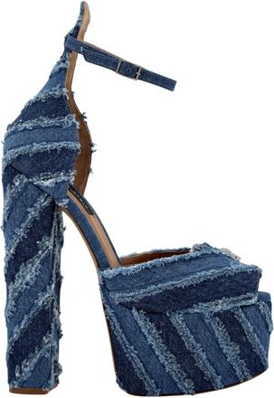 Philipp Plein Femme, Chaussures, Bleu, Taille: 37 EU Sandales &agrave; Plateforme et Talons Hauts en Denim Mixte