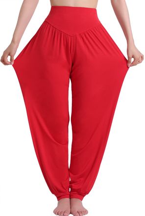 Hoerev Marke Super weiche Modal Spandex Harem Yoga Pilates Hosen, Gr.-3X-Large,Rot