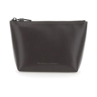 Brunello Cucinelli Pochette en cuir de veau avec Monili - Femme - Sacs - Brun - Taille: ONE Size