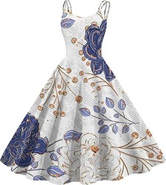 Generic Femme Robe Vintage Ann&eacute;es 50 Mariage Robes Cocktail Sexy Rockabilly Pin Up Swing A-Line Polka Dot Robe Femme Soiree Chic Et Elegant Sleeveless Mi Long