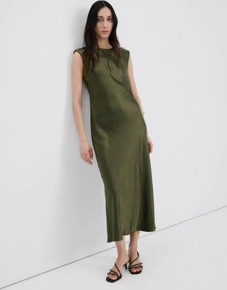Mango Robe satin&eacute;e &eacute;paulettes vert - Femme - XS - MANGO