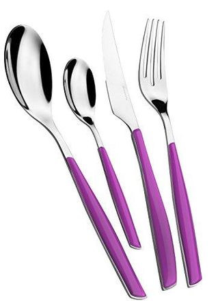 Bugatti Glamour, Ensemble de 24 couverts en acier inoxydable 18/10 et manche couleur IRIS. Ensemble de couverts 6 personnes composé de 6 cuillères, 6 fourchet