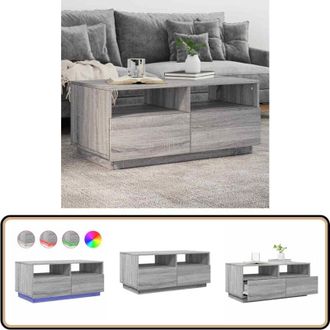 vidaXL Table basse avec lumières led sonoma gris 90x49x40 cm - Table Basse Design - Table Basse Led - Table Basse Lumineuse - Meuble Salon - Table Dappoint