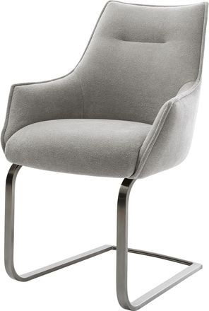 DELIFE Schwingstuhl Alja-Flex mit Armlehnen Freischwinger flach Graphit Strukturstoff Soft Grau Taschenfederkern