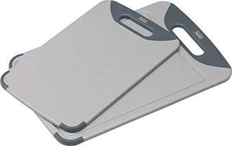 Silit Schneidebrett Kunststoff Set 2-teilig, Küchenbrett mit Saftrille, Aufhänge-/ Tragegriff, 2 Größen, klingenschonend