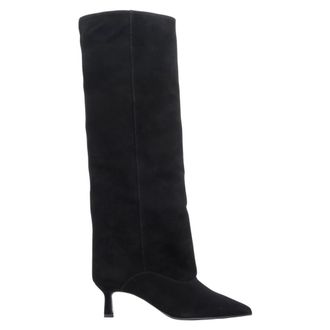 Estro & Luminara Velours kniehoge laarzen met lage flared hak - - Shoes - Damen - Schwarzk - 38 EU