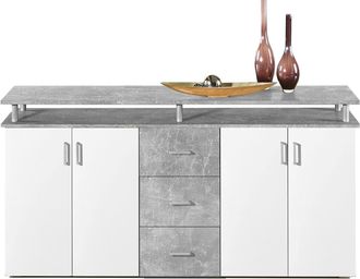 M&ouml;belando Highboard Kommode Standschrank Sideboard Anrichte Beistellschrank Lyndy I Beton/T&uuml;ren Wei&szlig;