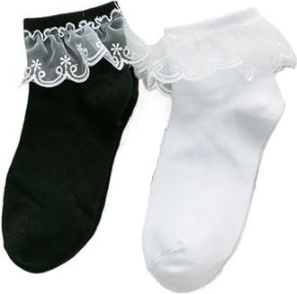 Generico Chaussettes cheville &agrave; volants en dentelle douce, chaussettes en coton r&eacute;tro pour femme (2 paires), Mixed Packing 1, Taille Unique