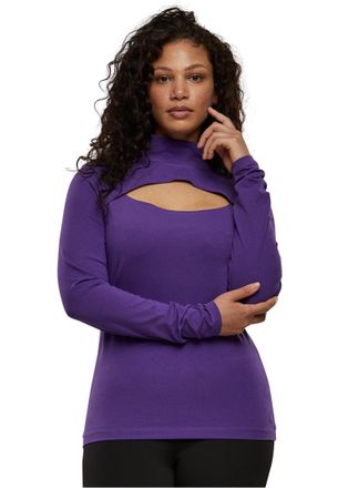 Urban Classics Damen Cut-Out Turtleneck, Langarm-Shirt mit Raffiniertem Brust-Ausschnitt, Slim Fit, Realviolet, 4XL