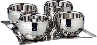 Edzard Dessert Schalen Set Madeleine (20 x 20 cm), doppelwandig, Edelstahl hochglanzpoliert, inkl. Tablett