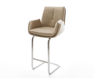 DELIFE Barstuhl Clea-Flex Mikrofaser Beige Vintage Freischwinger Flach Edelstahl Silberfarben, Barst&uuml;hle