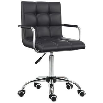 HOMCOM Chaise de Bureau Fauteuil Manager pivotant Hauteur r&eacute;glable rev&ecirc;tement synth&eacute;tique capitonn&eacute; Noir