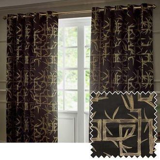 Riva Paoletti Bamboo &Ouml;senvorh&auml;nge Paar - Gef&uuml;tterte Verdunkelnde Luxusvorh&auml;nge Mit Geometrischem Jacquardmuster (Schwarz - 168x137cm)