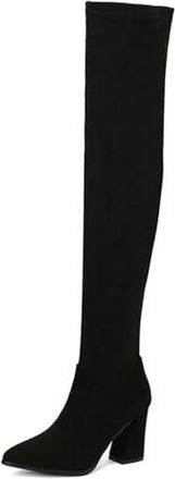 Generic Bottes montantes en daim synth&eacute;tique pour femme - Bout pointu - Talon bloc - &Agrave; enfiler, Noir, 40.5 EU